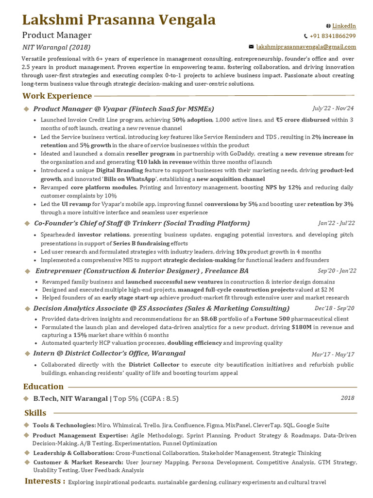 Prasanna Vengala's CV | PDF | Analytics | Business