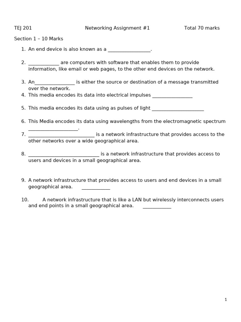 TEJ 201 Networking Assignment 1 | PDF | Computer Network | Network Interface Controller