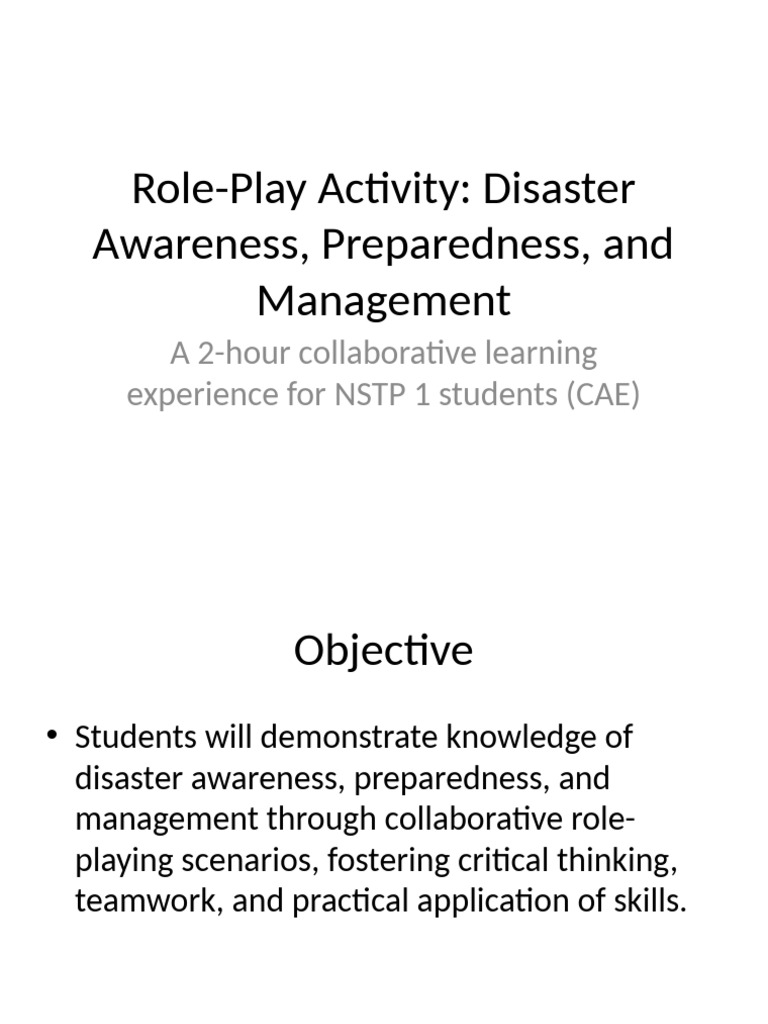 Disaster Preparedness Role-Play Activity | PDF