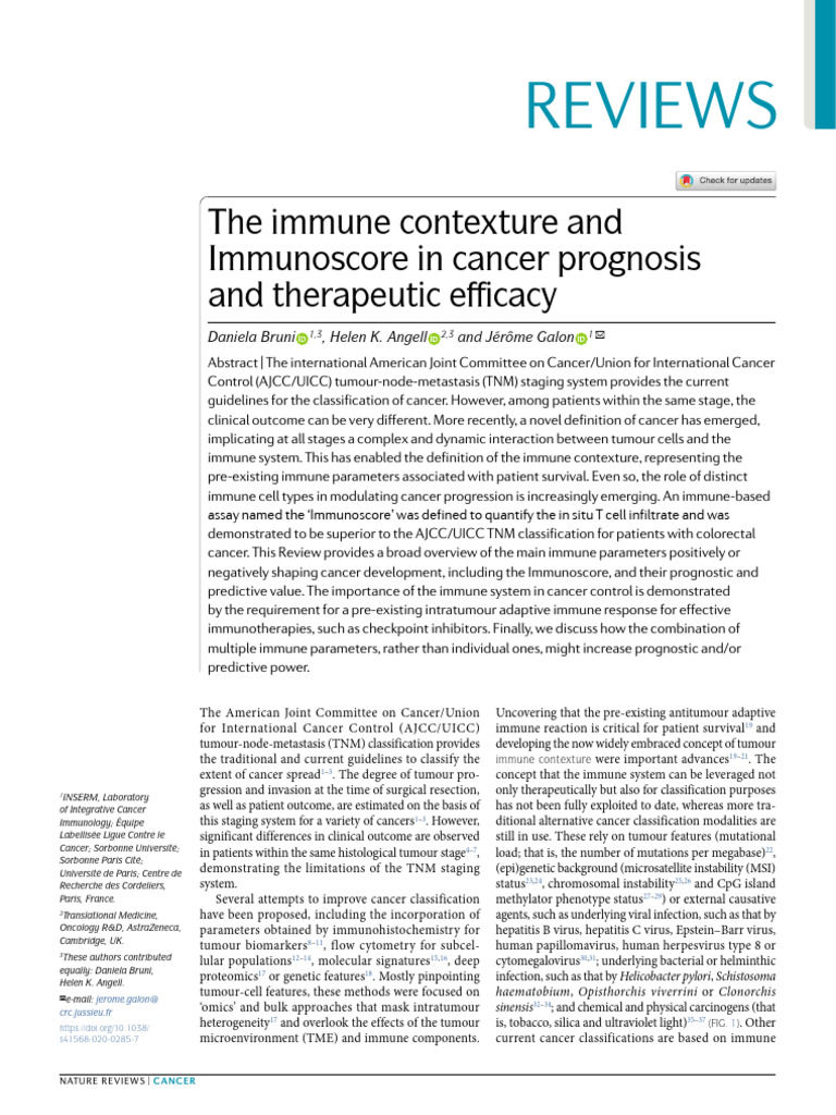 Reviews: Assay Named The Immunoscore' Was Defined To Quantify The in ...