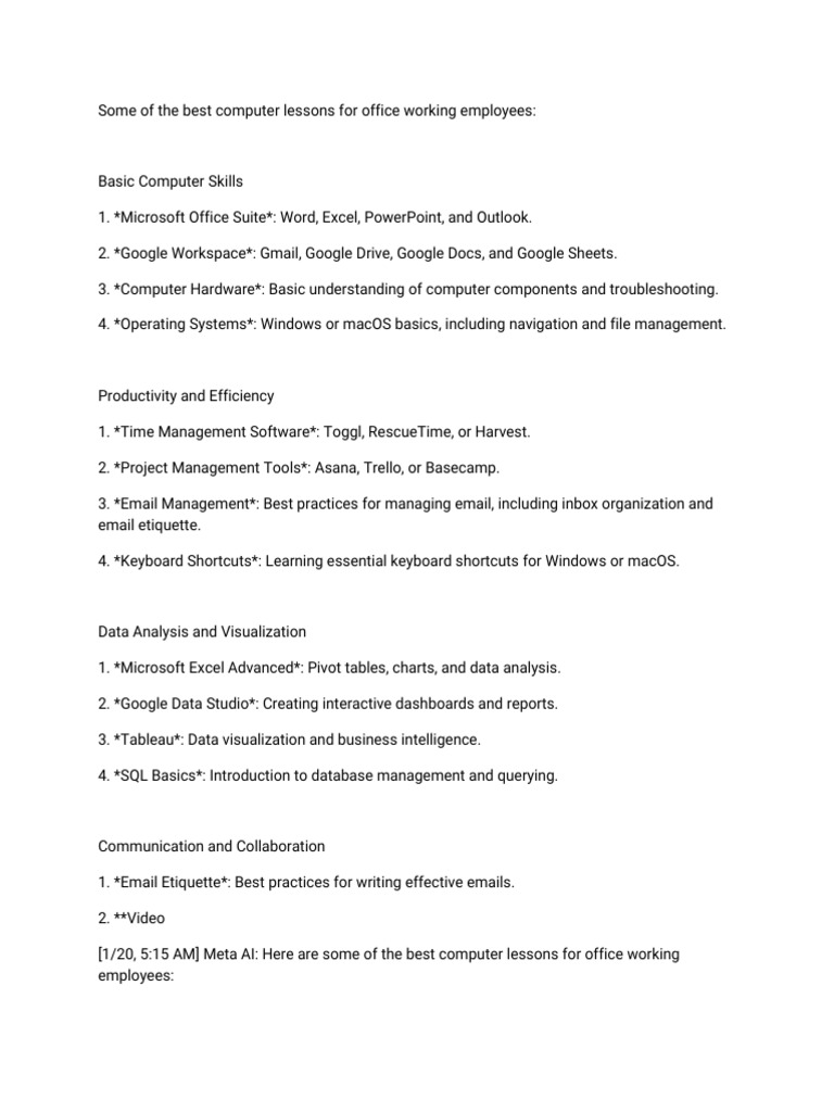 Some of The Best Computer Lessons For Office Working People | PDF ...