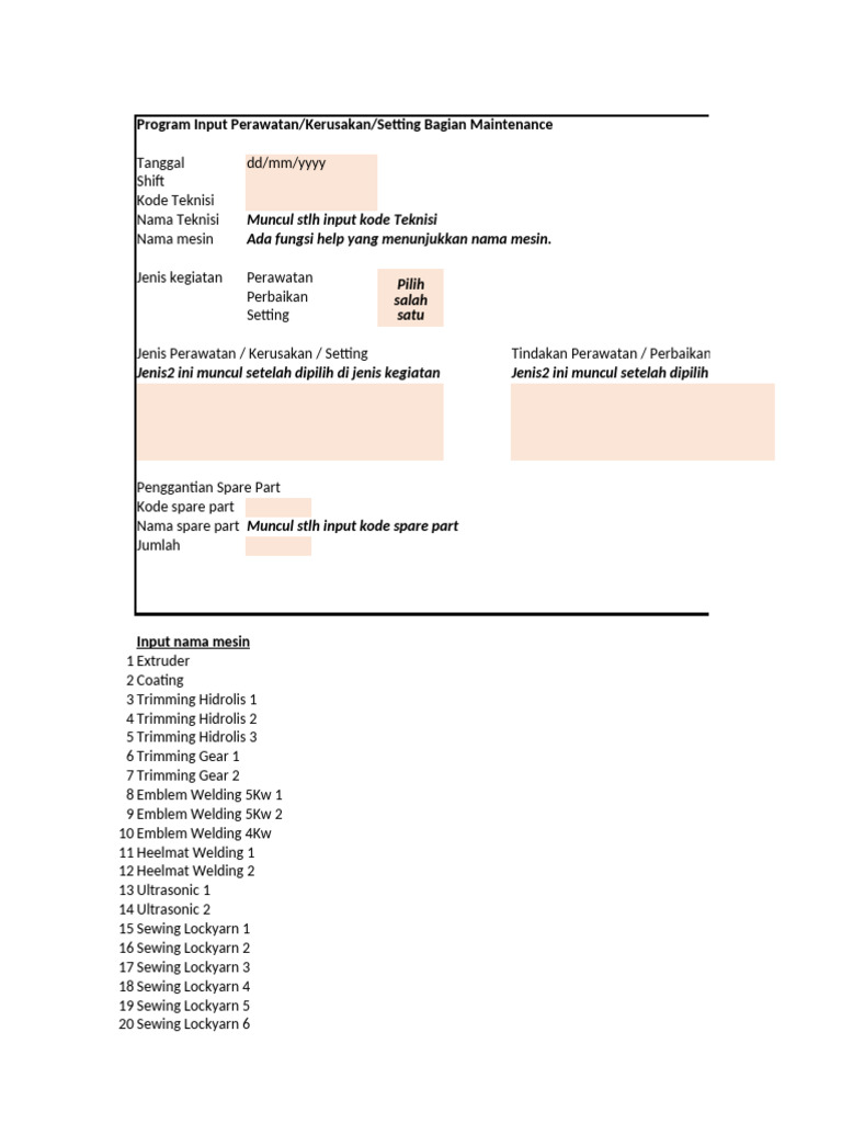 format inputan maintenance | PDF