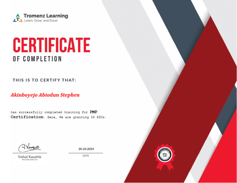 PMP Certification Training Completion | PDF