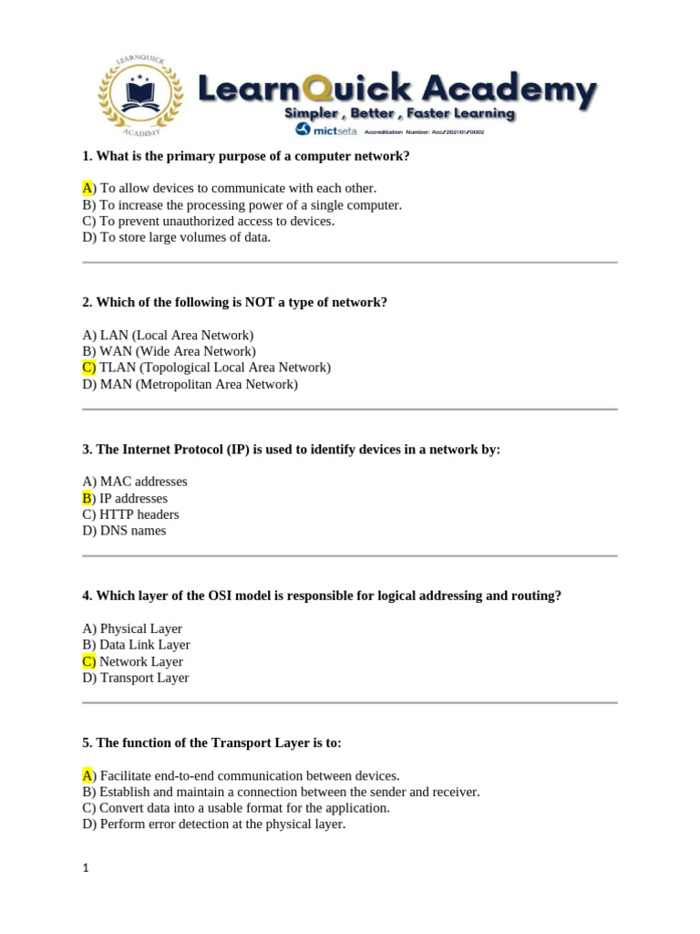 NPI Multiple Choice Assignment | PDF | Computer Network | Internet Protocol Suite