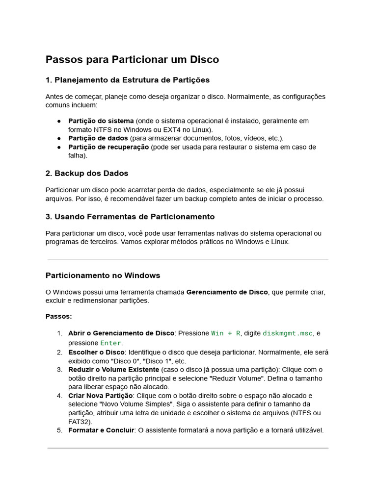 Como Particionar um Disco: Guia Prático | PDF | Sistema de arquivo | Drive de disco rígido
