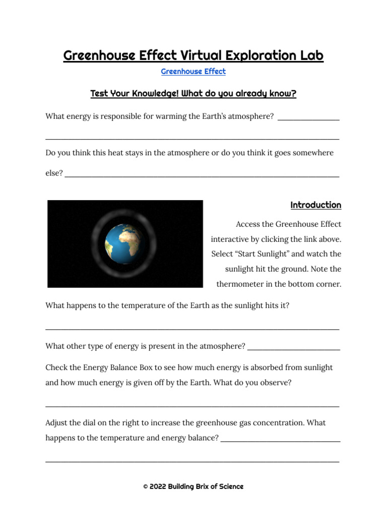 (Student+Worksheet)+The+Greenhouse+Effect+Virtual+Lab+(1) | PDF ...