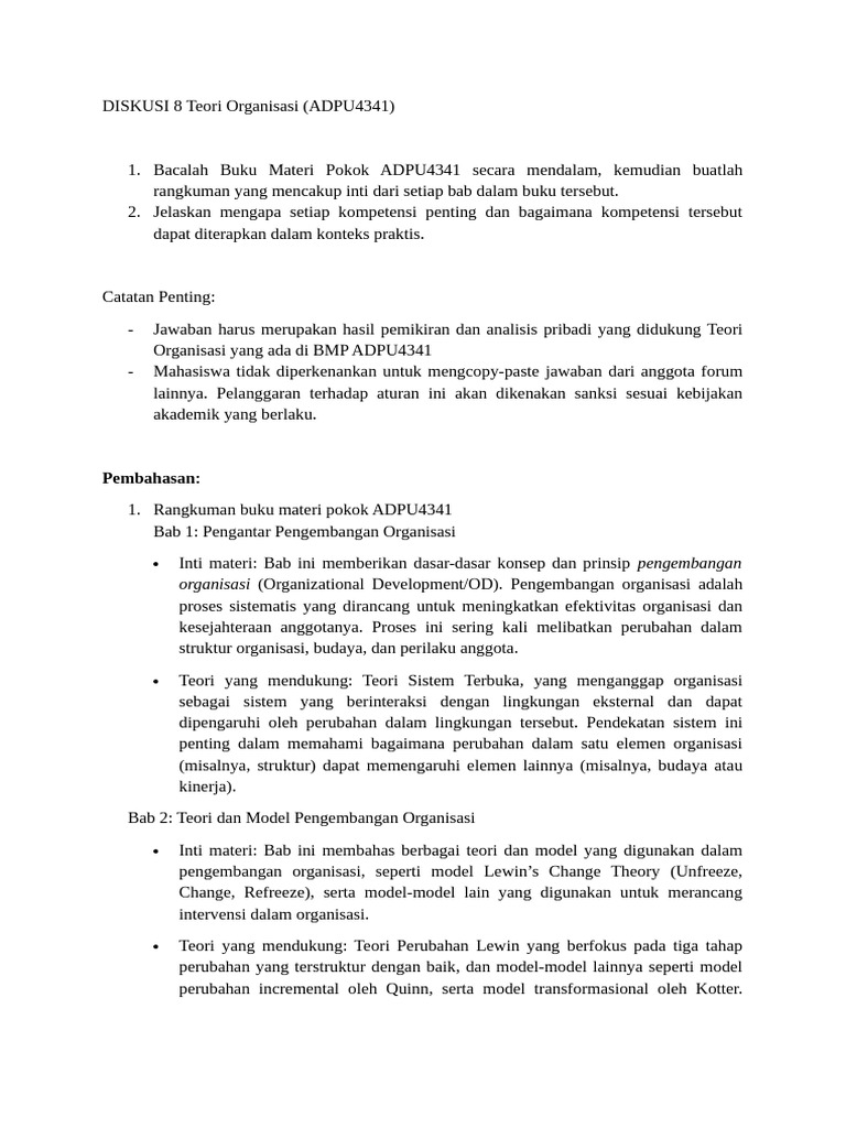 Diskusi 8 - Teori Organisasi | PDF