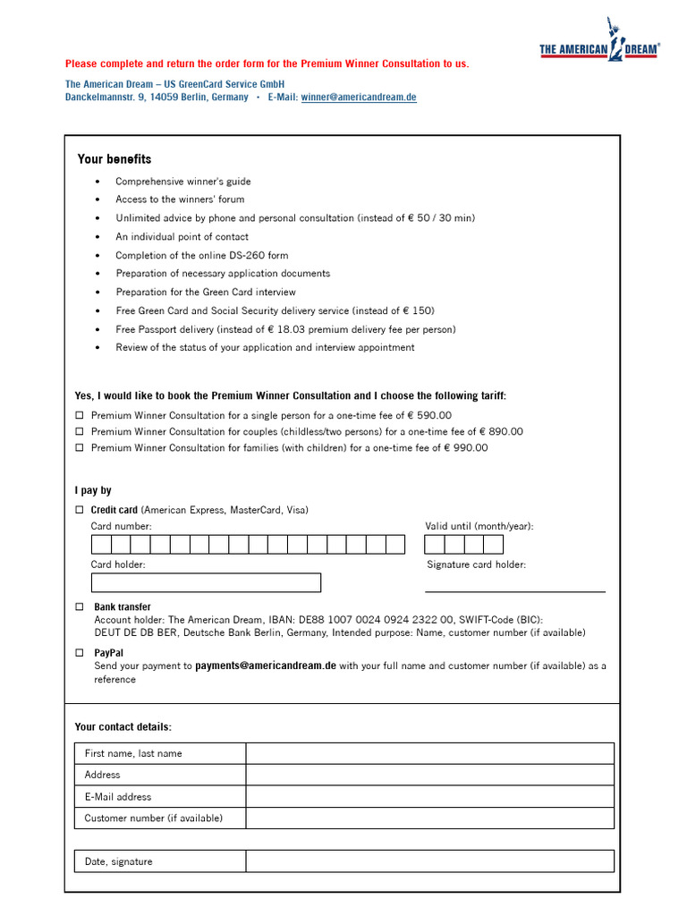 TAD Order Form Premium Service NK | PDF