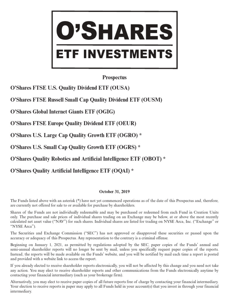 O'Shares ETFs: Investor Prospectus | PDF | Investment Fund | Investing