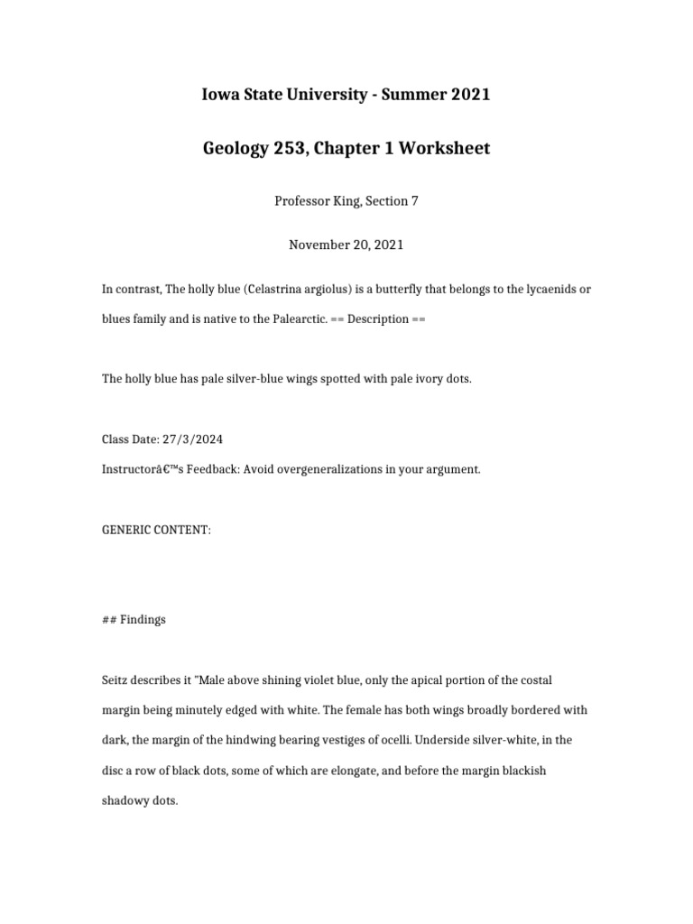 GEOLOGY_253_CHAPTER_1_WORKSHEET | PDF | Insects | Lepidoptera
