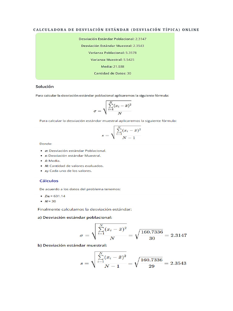 Calculadora de Desviación Estándar | PDF