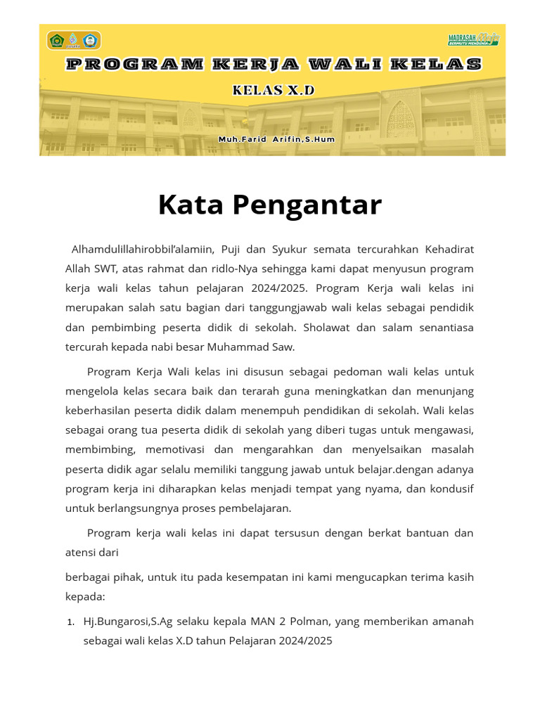 Program Kerja Wali Kelas X.D | PDF