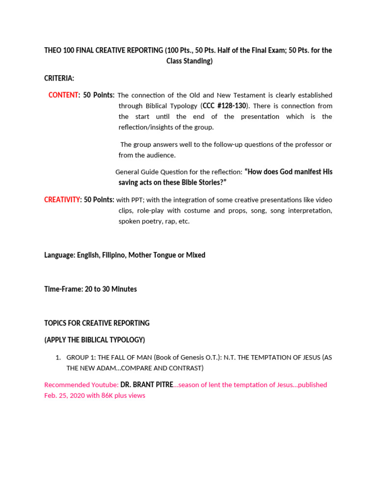 Biblical Typology Creative Reporting Guide | PDF | Catholic Church ...