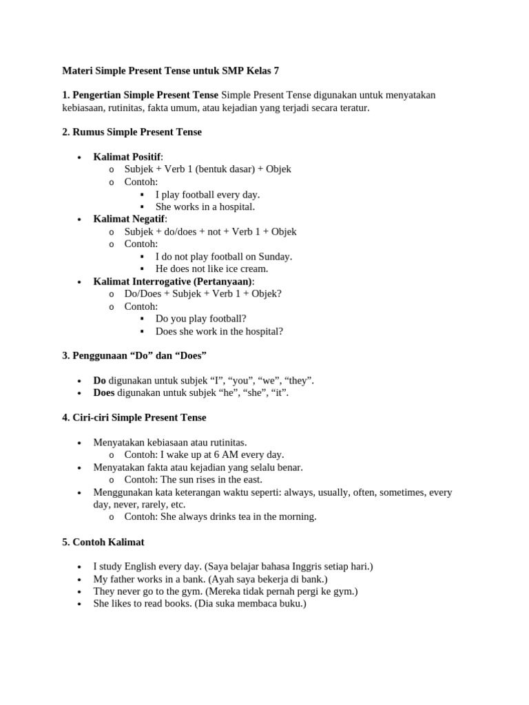 FADLY - Materi Simple Present Tense Untuk SMP Kelas 7. | PDF | Language ...