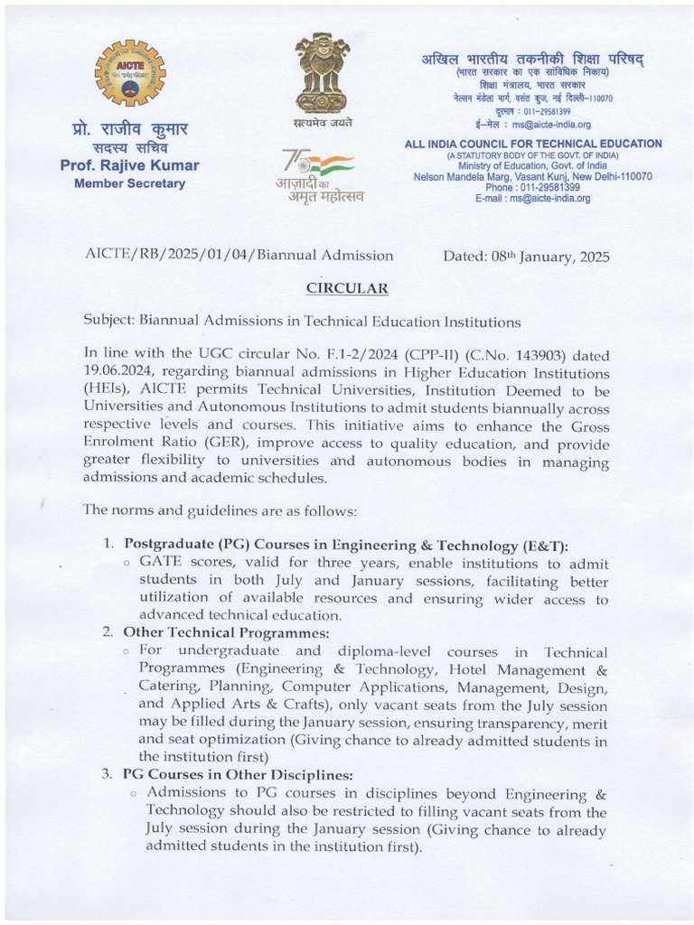Biannual Admissions in Technical Education | PDF | Higher Education ...