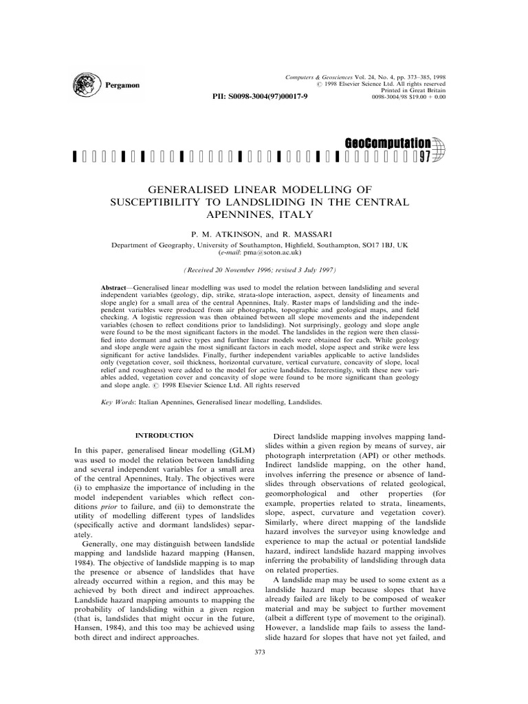 Akinson-GENERALISED LINEAR MODELLING OF Susceptibility To Lansliding in ...