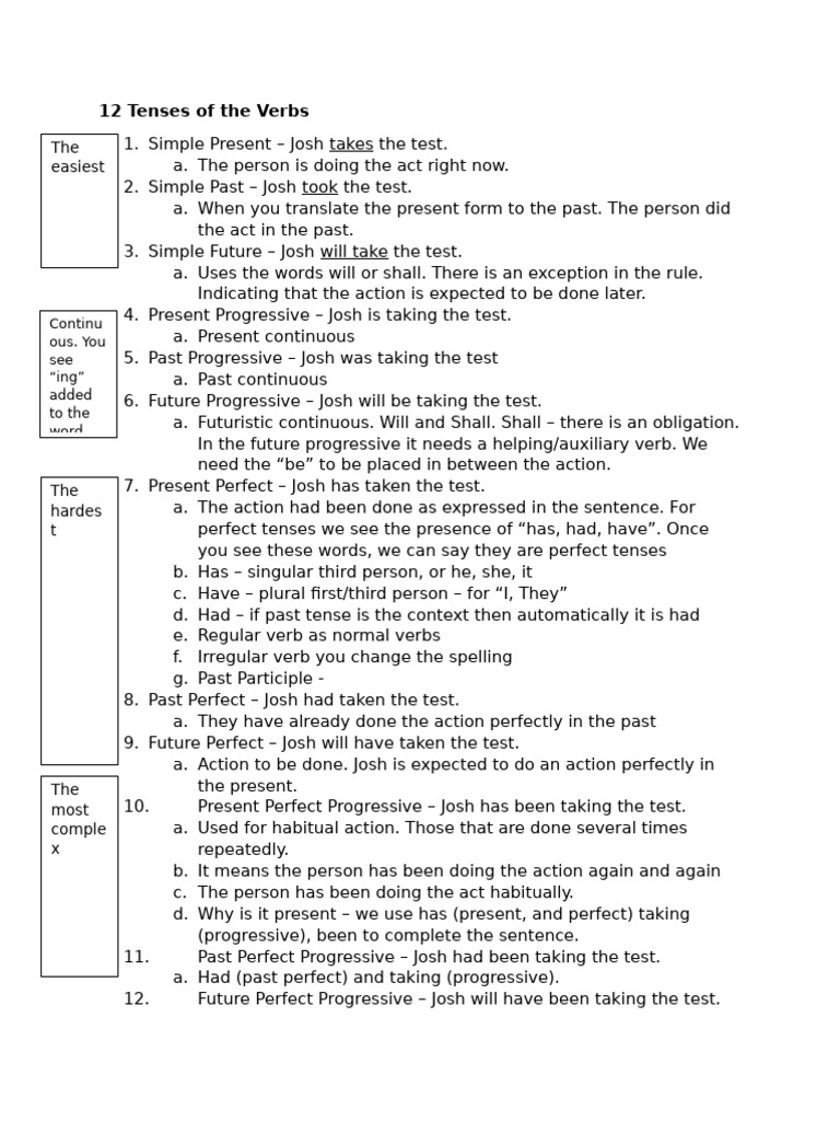 CAS 101 - 12 Tenses of The Verbs | PDF | Perfect (Grammar ...