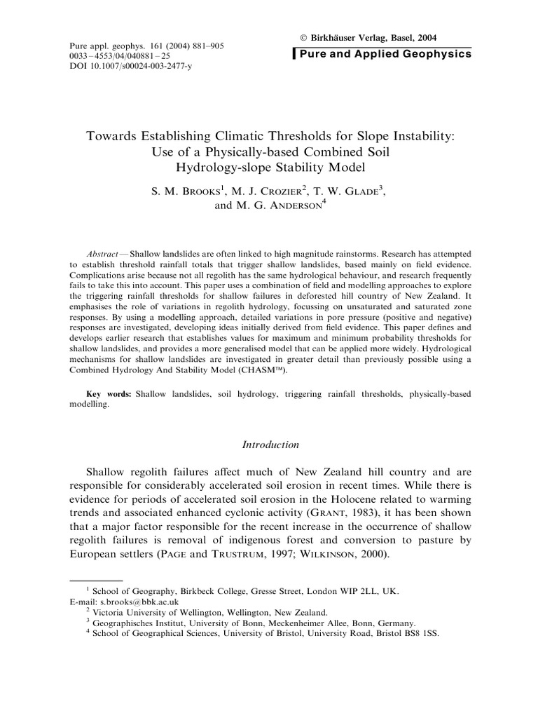 Climatic Thresholds for Slope Instability | PDF | Landslide | Rain