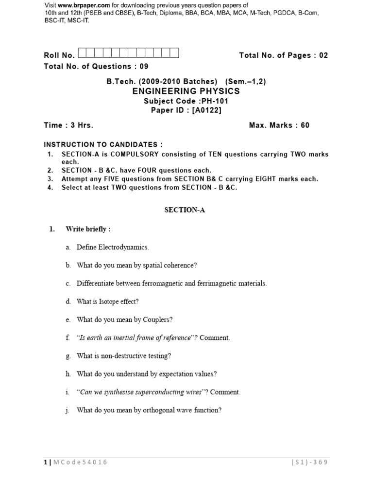 Phy(1st&2nd)Dec2016 | PDF | Laser | Superconductivity