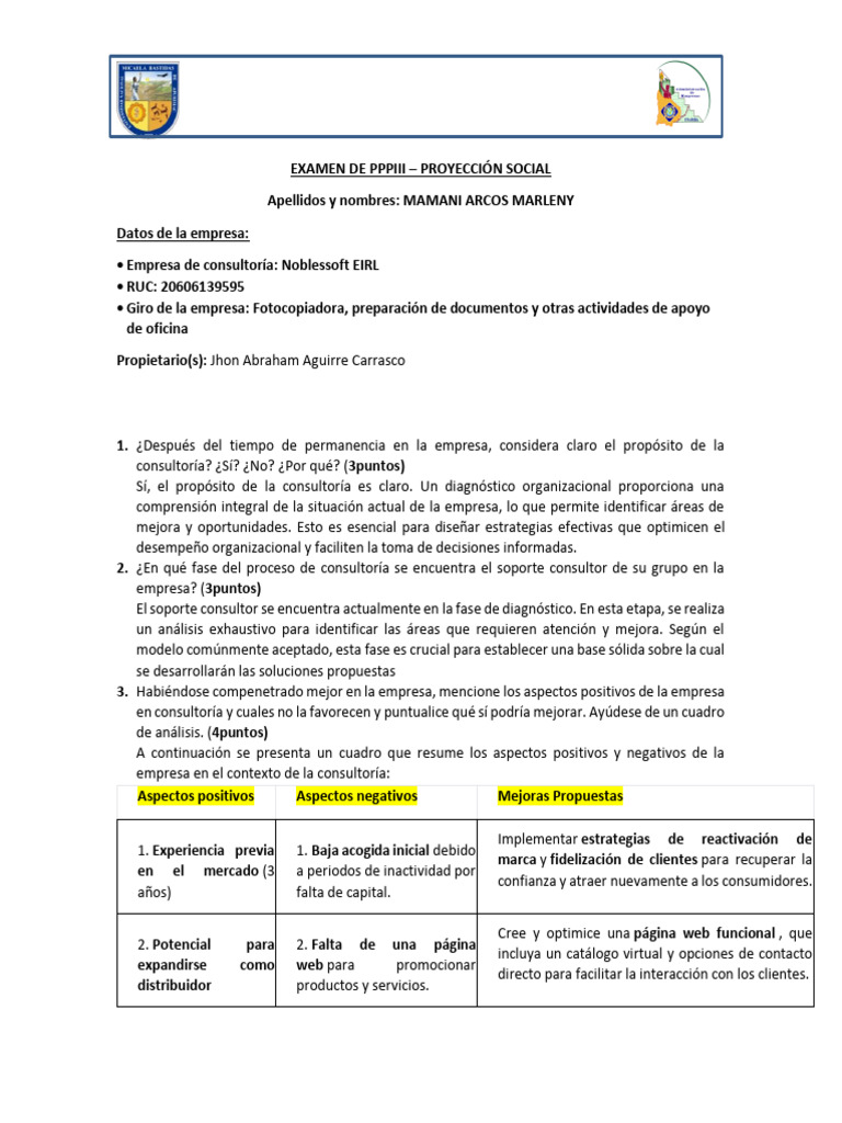 Examen de Pppiii de Marleny Mamani Arcos (1) | PDF | Business | Economias