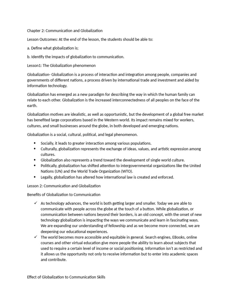 Chapter 2 Gloalization and Communication | PDF | Globalization ...