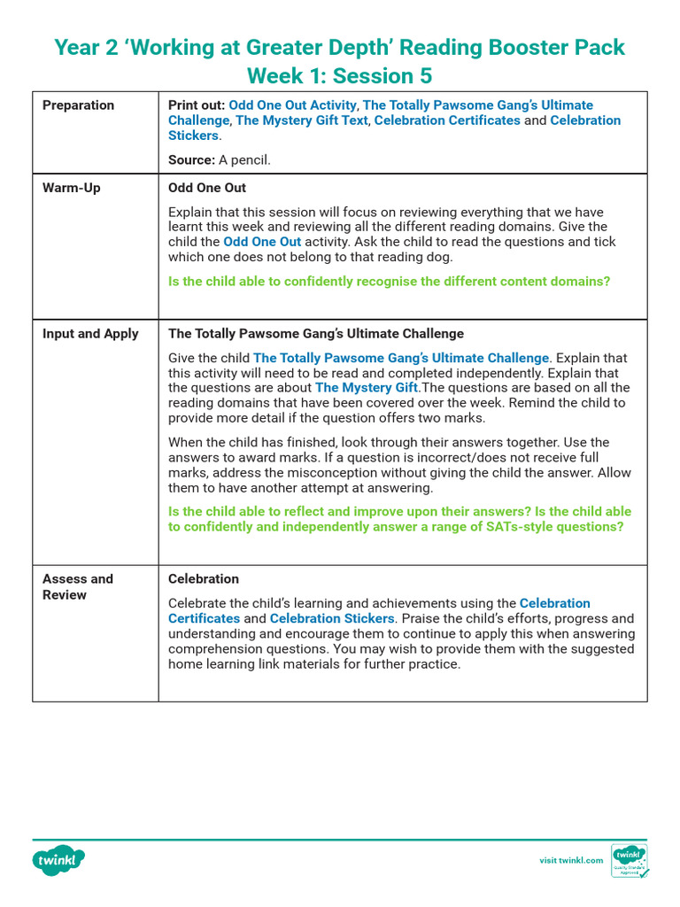 Year 2 Reading Booster Activities Pdf