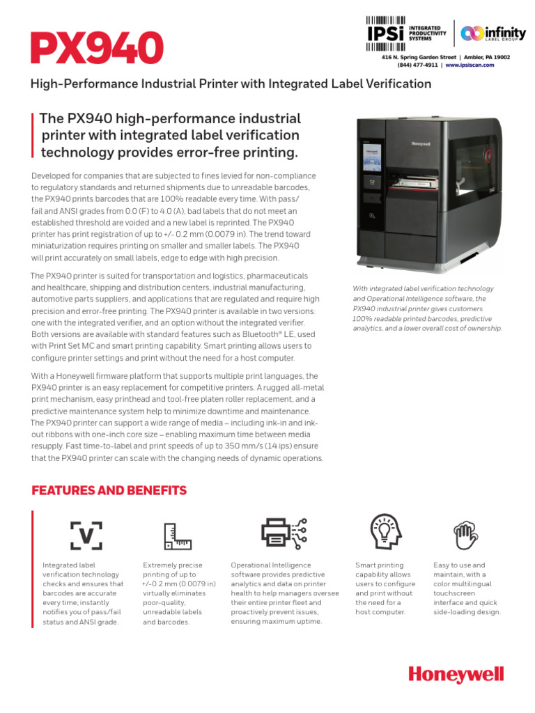 Honeywell PX940 Industrial Printer Data Sheet en 1 2020 | PDF | Barcode ...