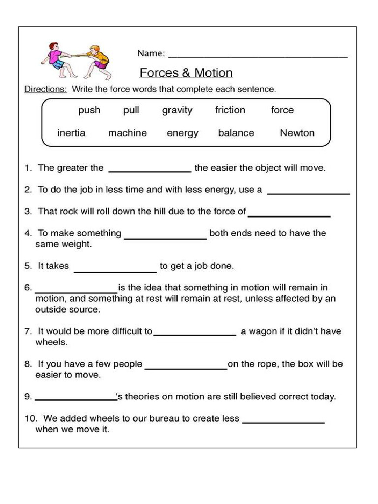 forces and motion worksheet_P5 | PDF