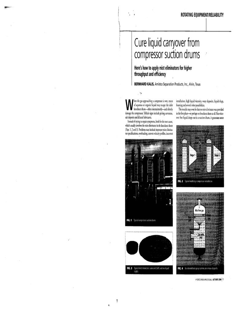 Cure Liquid Carryover from Compressor Suction Drums | PDF