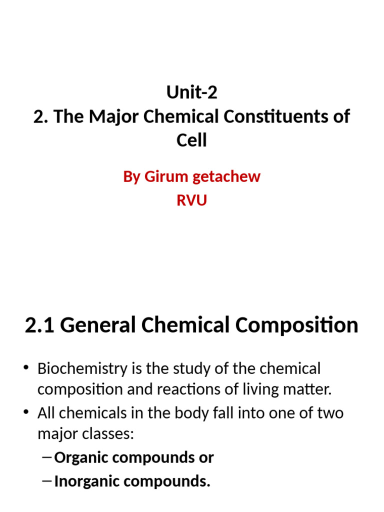 Unit-2-The Major Chemical Constituents of Cell | PDF | Endoplasmic ...