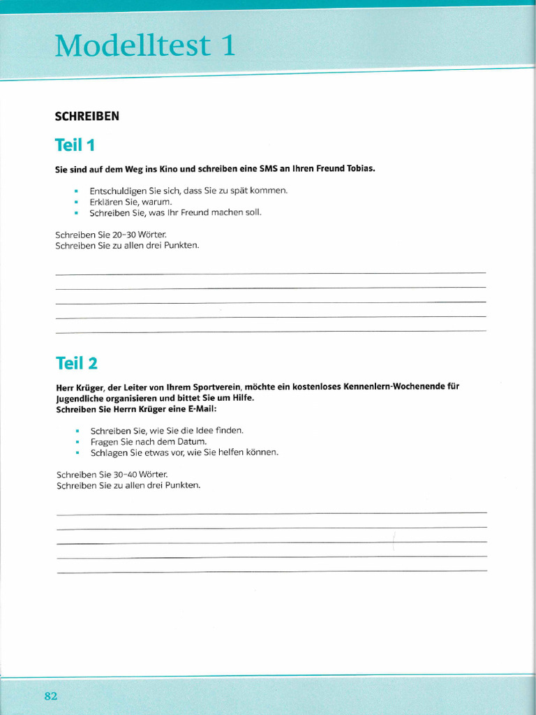 Mit Erfolg Zum Goethe Zertifikat A2 - Schreiben - Modelltest 1 | PDF