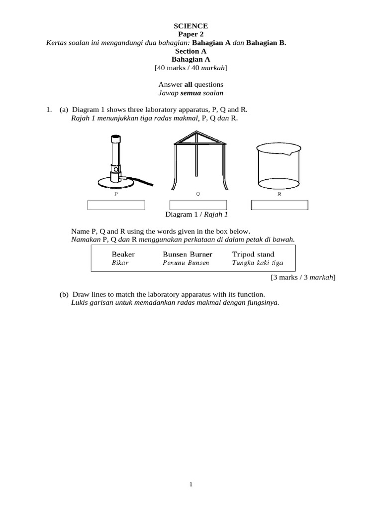 Koleksi Sains Tingkatan 1 Kertas 2 | PDF