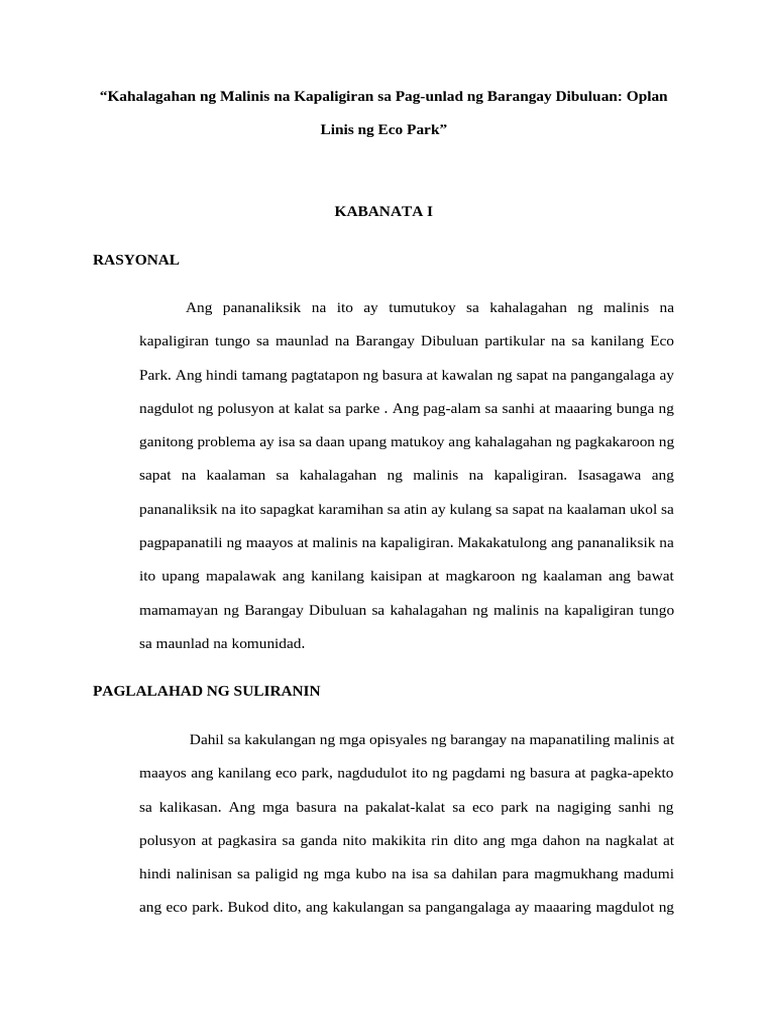 Kahalagahan NG Malinis Na Kapaligiran Sa Pag-Unlad NG Barangay Dibuluan ...