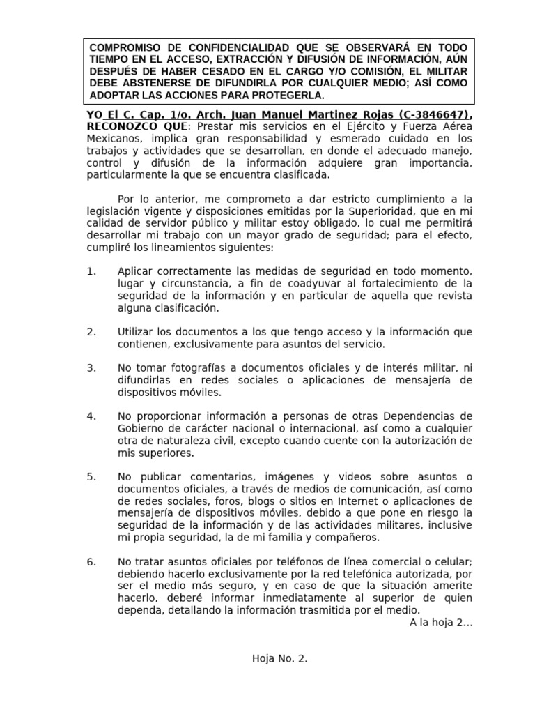 007 Carta Compromiso | PDF | Seguridad de información | Debido al proceso
