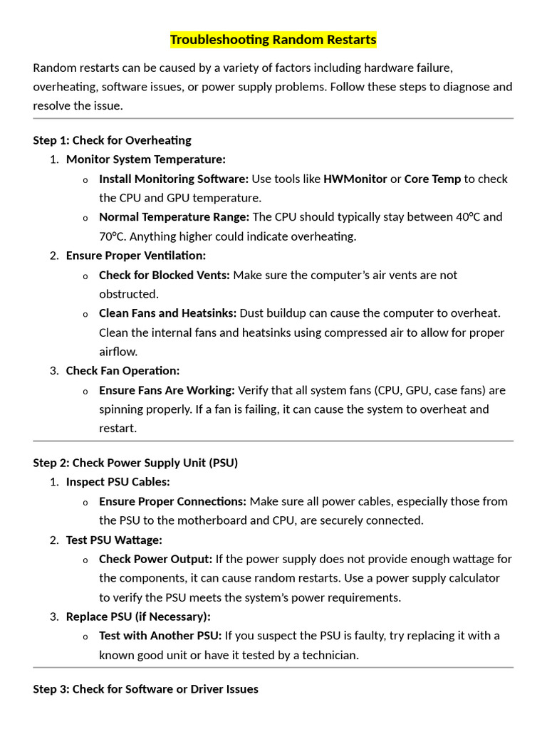 Troubleshooting Random Restarts | PDF | Bios | Booting