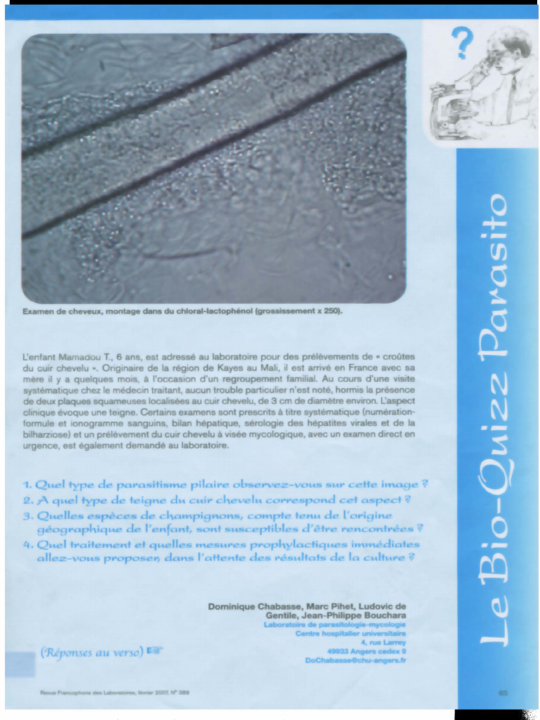 Parasitisme pilaire microsporique | PDF | Spécialités médicales ...