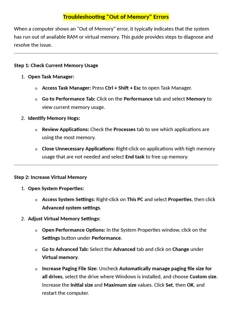 Troubleshooting Out of Memory Errors | PDF | Antivirus Software | Random Access Memory