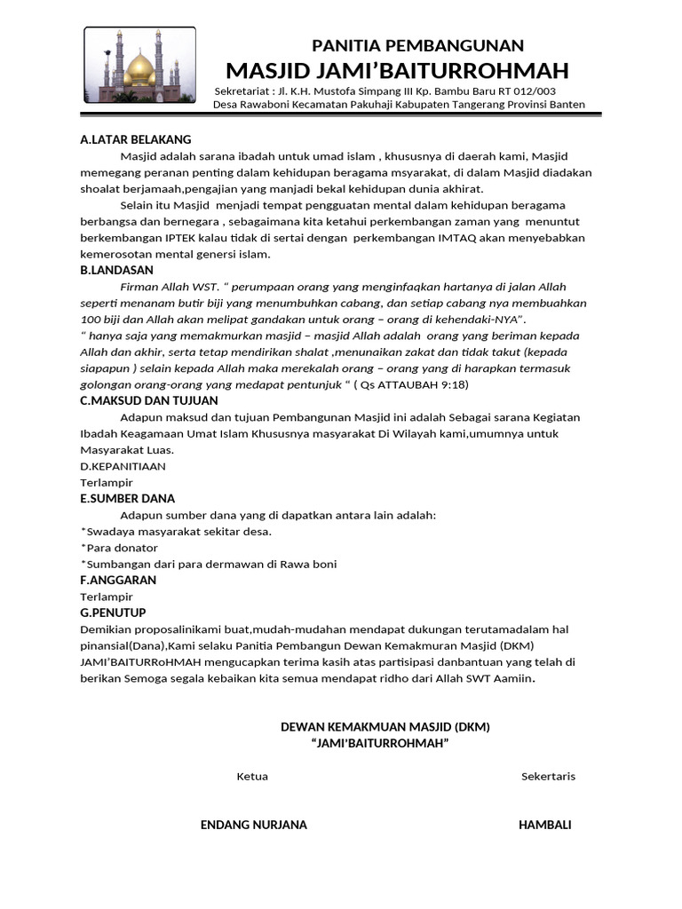 Masjid Baiturohmah Proposal Revisi | PDF