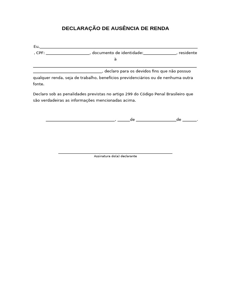Declaracao de Ausencia de Renda (1) | PDF