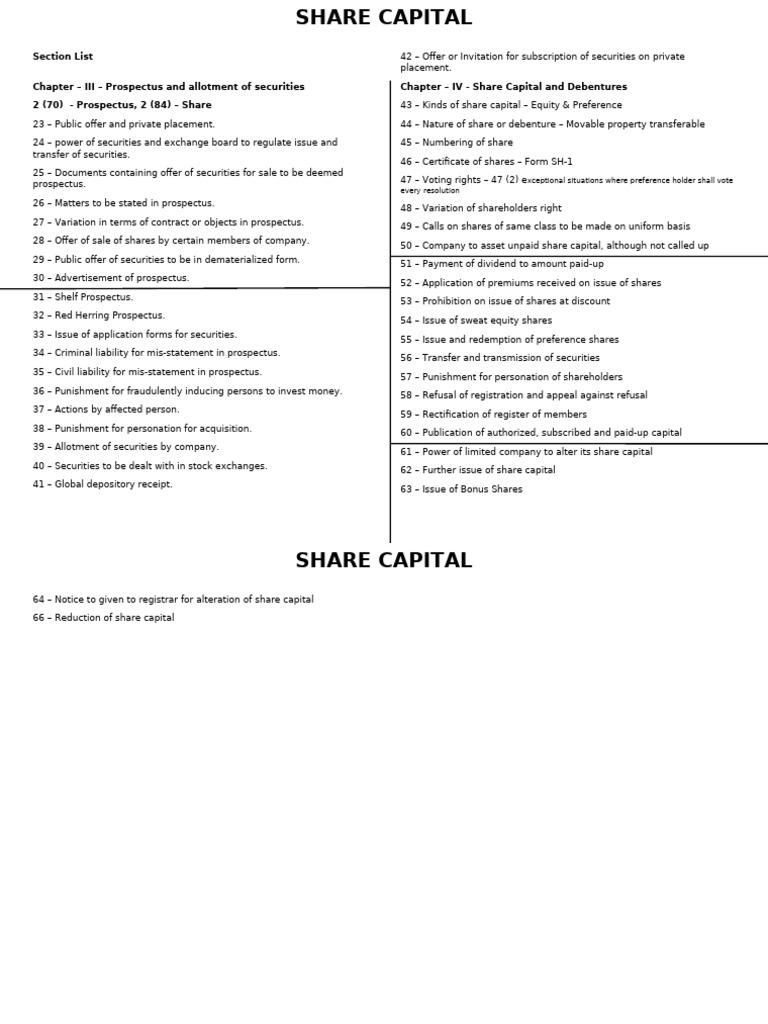 Share Capital - Section List | PDF | Securities (Finance) | Share (Finance)