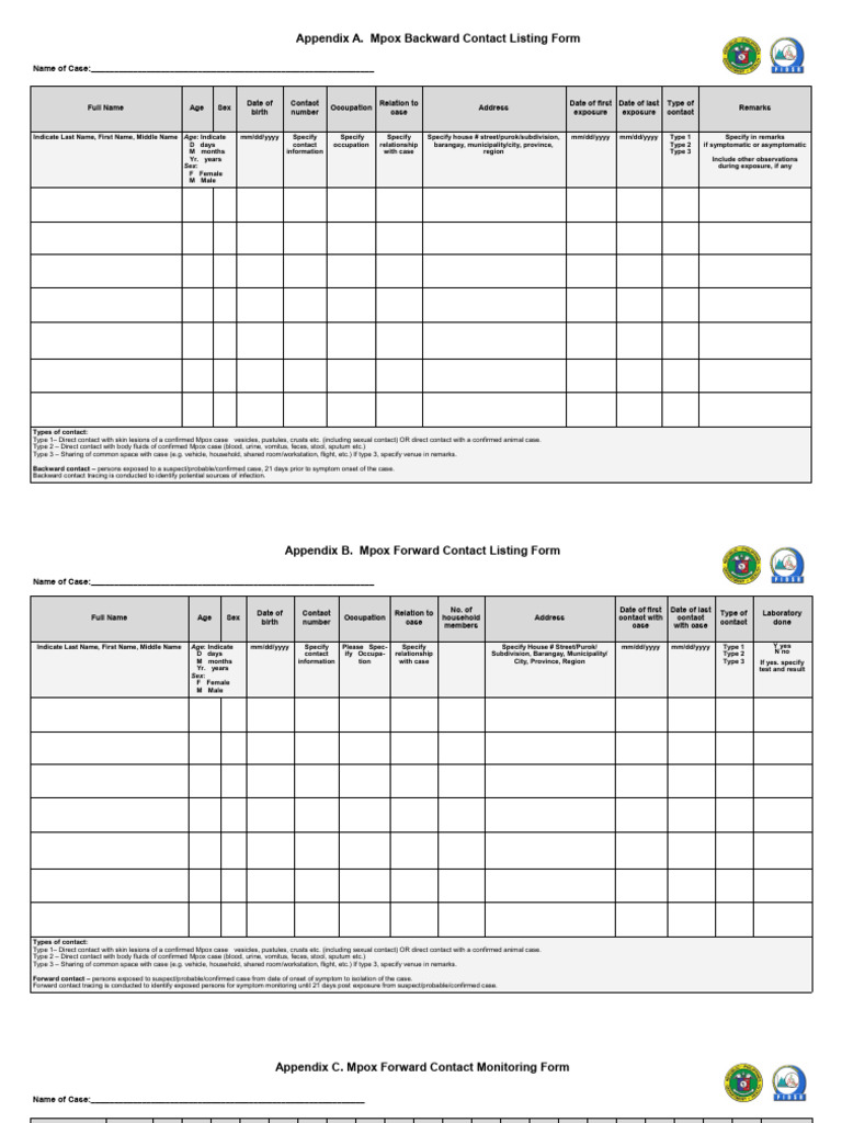 Mpox Contact Tracing and Monitoring Forms | PDF | Medicine | Diseases ...