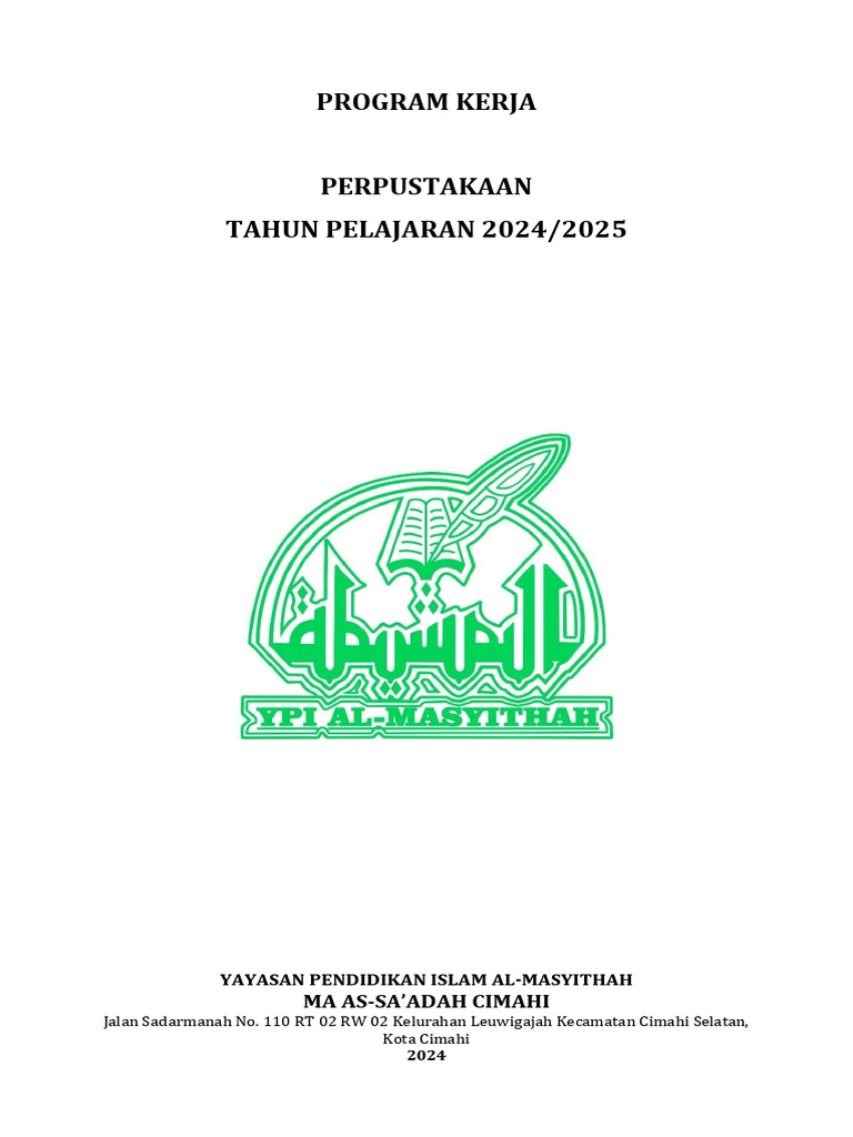 Program Kerja Perpustakaan MA As-Sa'adah | PDF