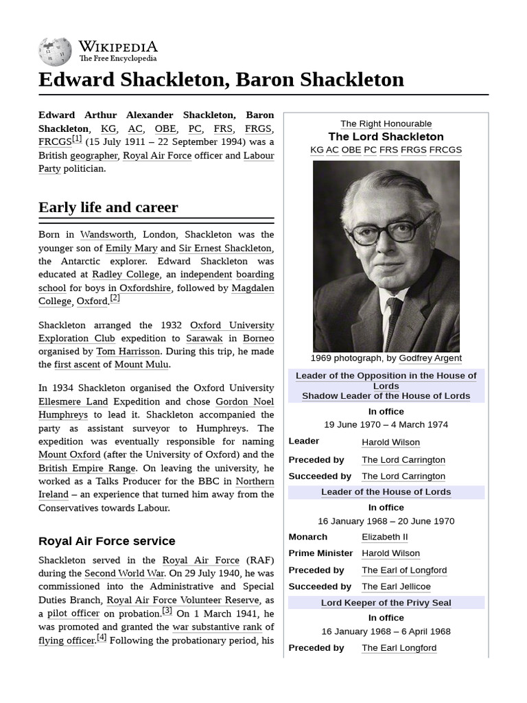 Edward Shackleton, Baron Shackleton | PDF