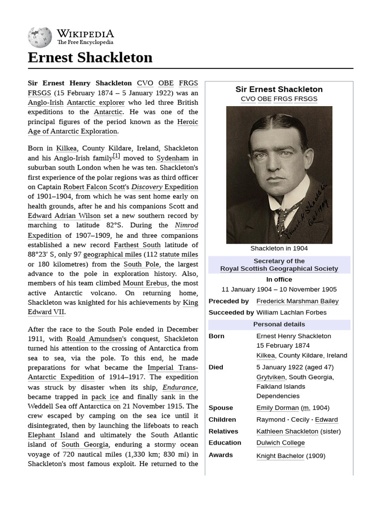 Ernest Shackleton | PDF | Ernest Shackleton | Antarctic Expeditions