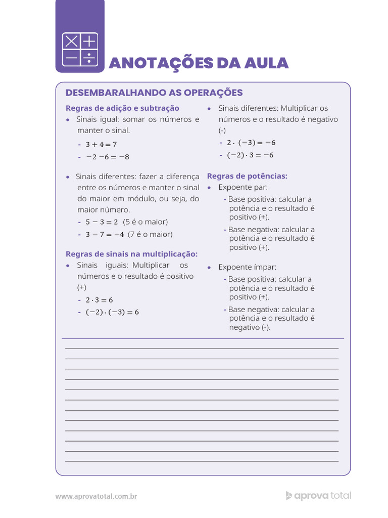 Regras de Operações Matemáticas Básicas | PDF