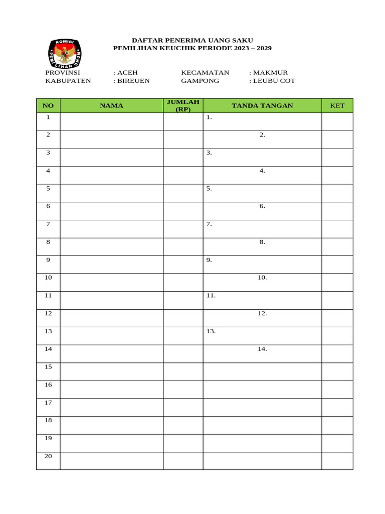 Daftar Penerima Uang Saku | PDF