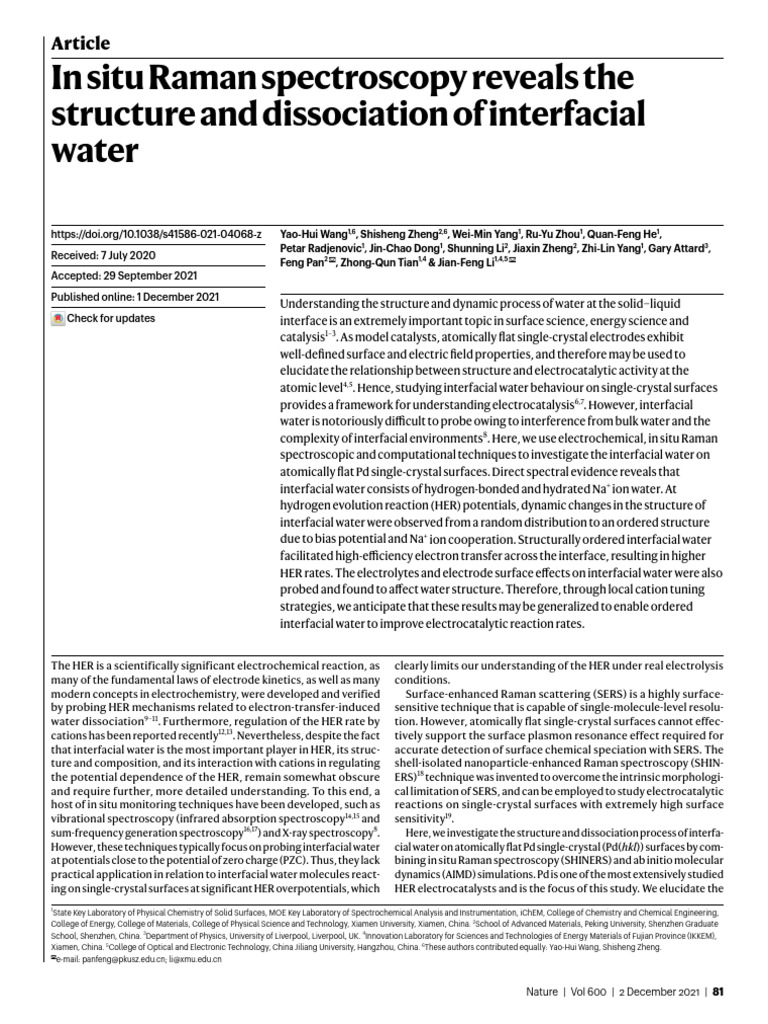 In Situ Raman Spectroscopy Reveals The Structure and Dissociation of ...
