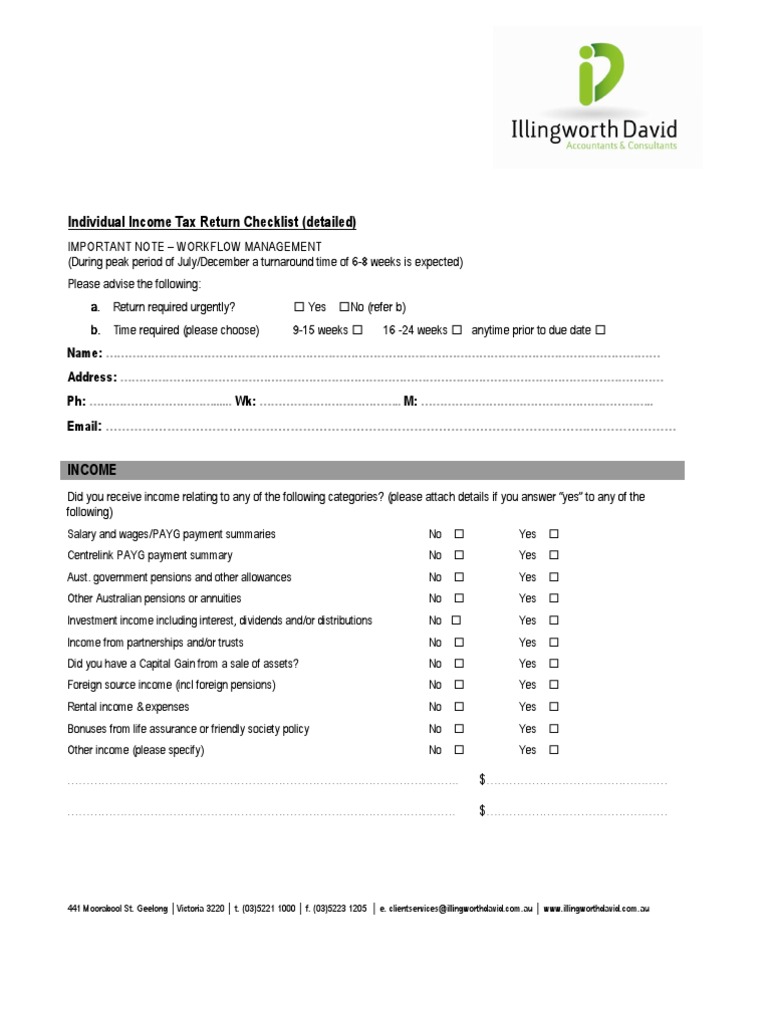 2011 Itr Detailed Checklist | PDF | Expense | Fee