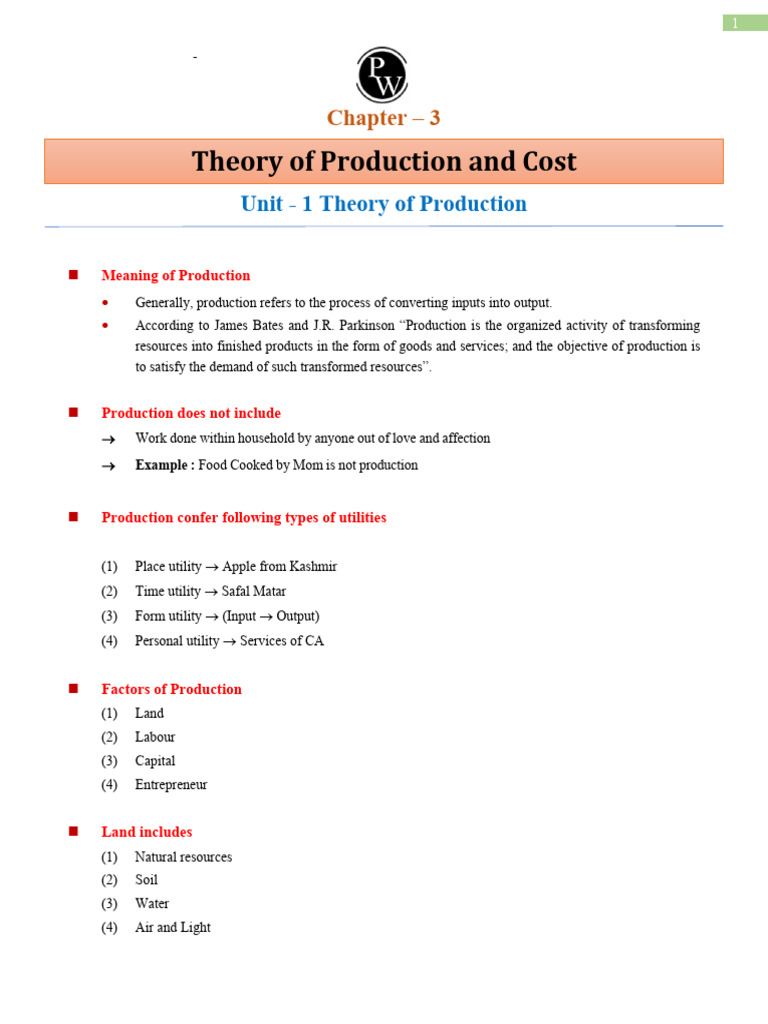 Theory of Production and Costs Overview | PDF | Production Function ...