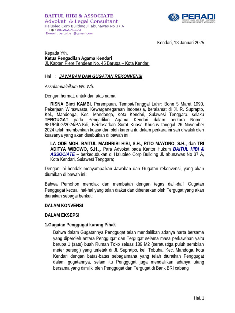 Jawaban Dan Gugatan Rekonvensi | PDF